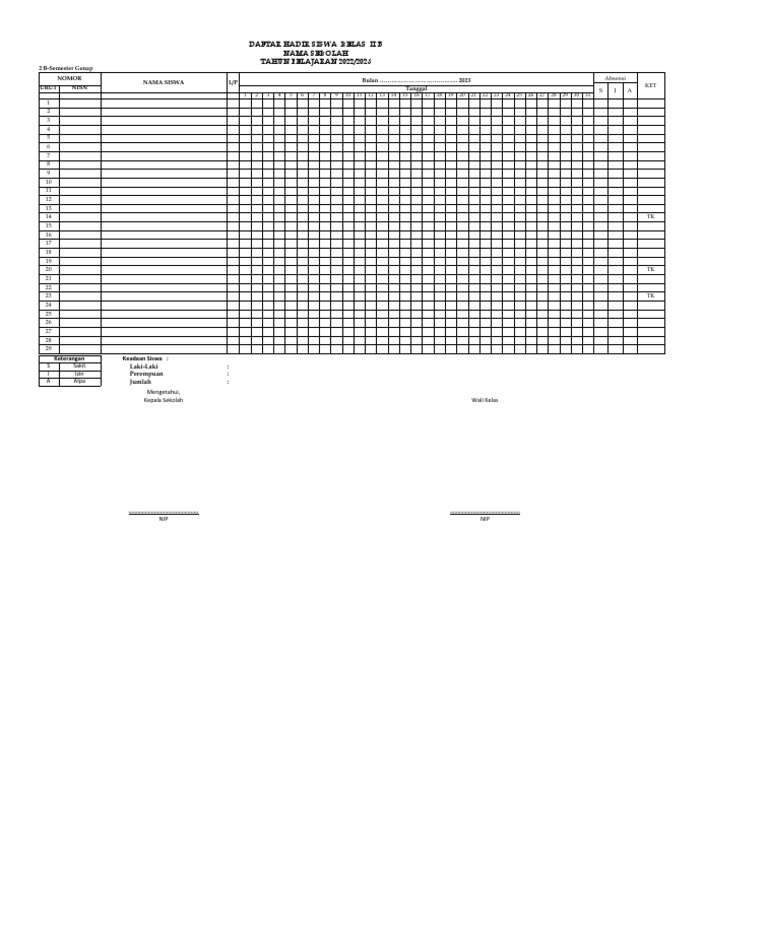 Contoh Absen Siswa Guru Kelas | PDF