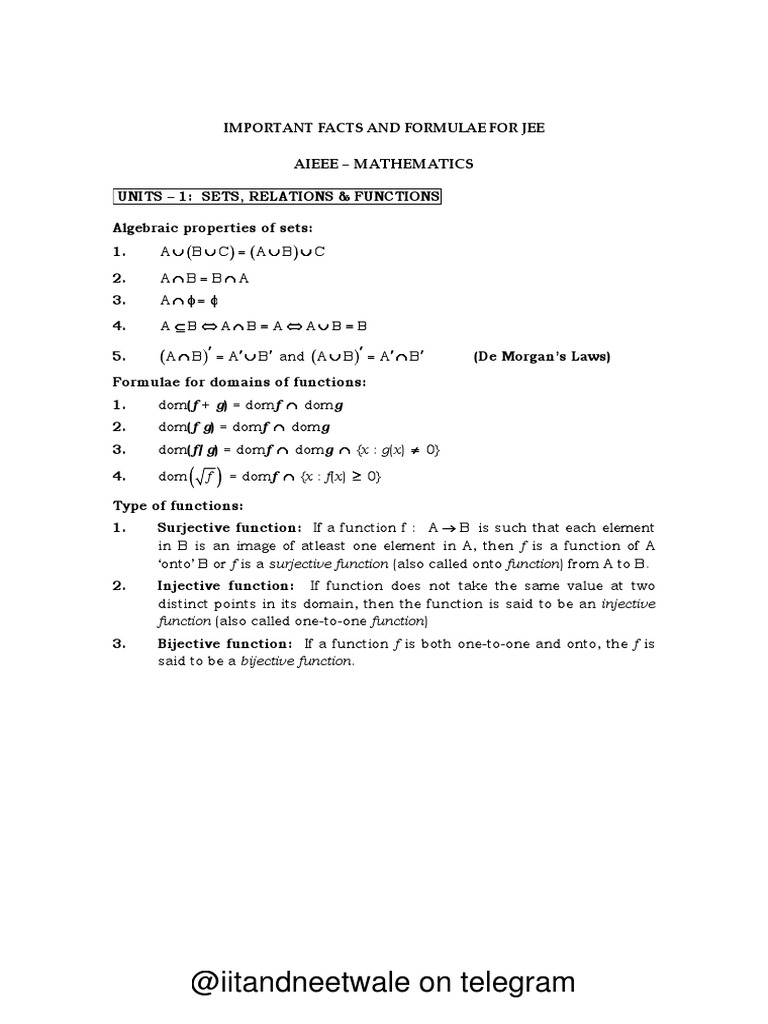 Mathematics Important Facts and Formulae For Jee | PDF | Function (Mathematics) | Maxima And Minima
