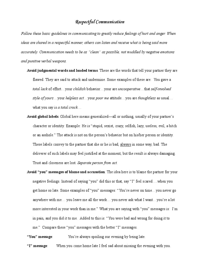 Respectful Communication Guidelines | PDF | Feeling | Thought