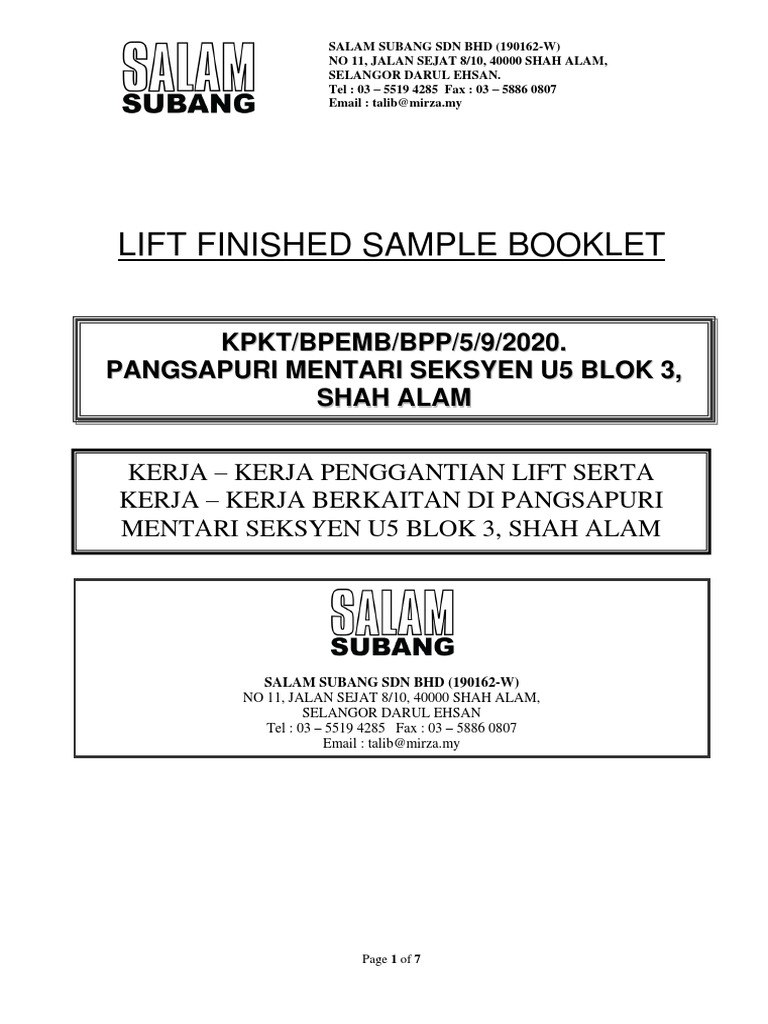 Finishes Letter - Pangsapuri Mentari Seksyen U5, Shah Alam (SSSB) | PDF ...