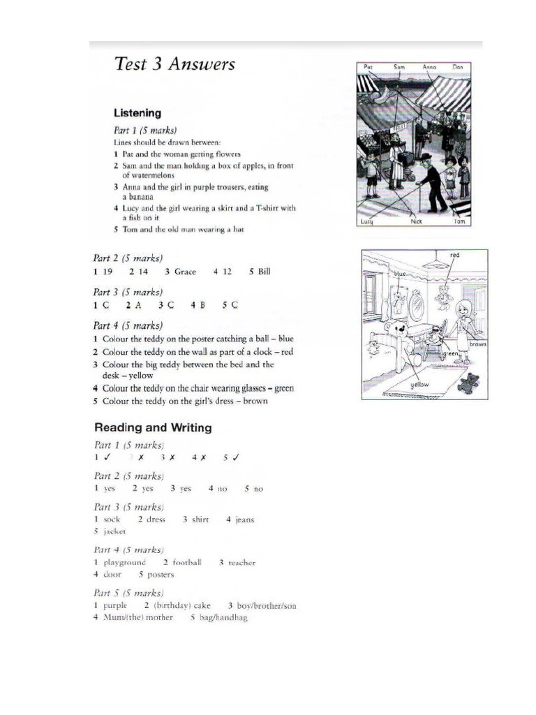 Answer Key Test 3 Starters 2 | PDF
