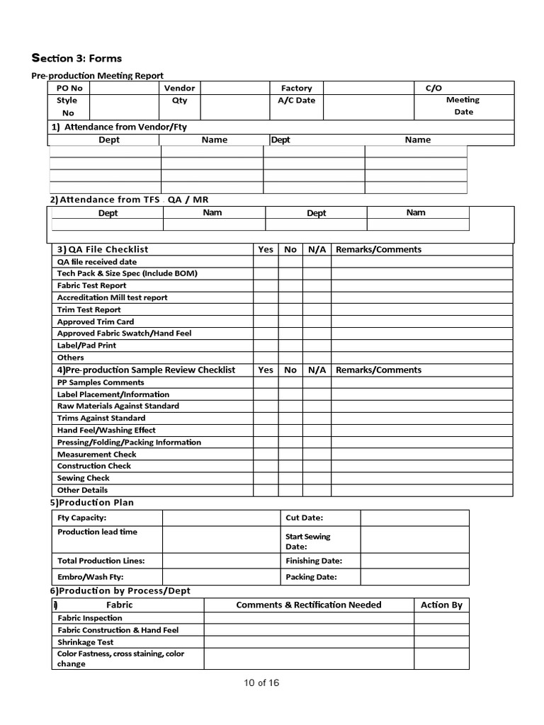 Quality Assurance SOP Template | PDF | Sewing | Textiles
