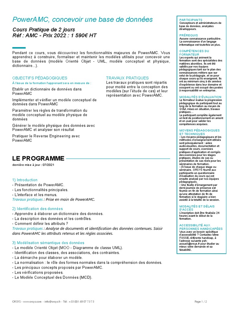 Poweramc, Concevoir Une Base de Données: Cours Pratique de 2 Jours Réf ...