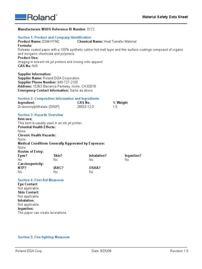 ESM-HTM2 Material Safety Data Sheet | PDF | Chemical Substances | Chemistry