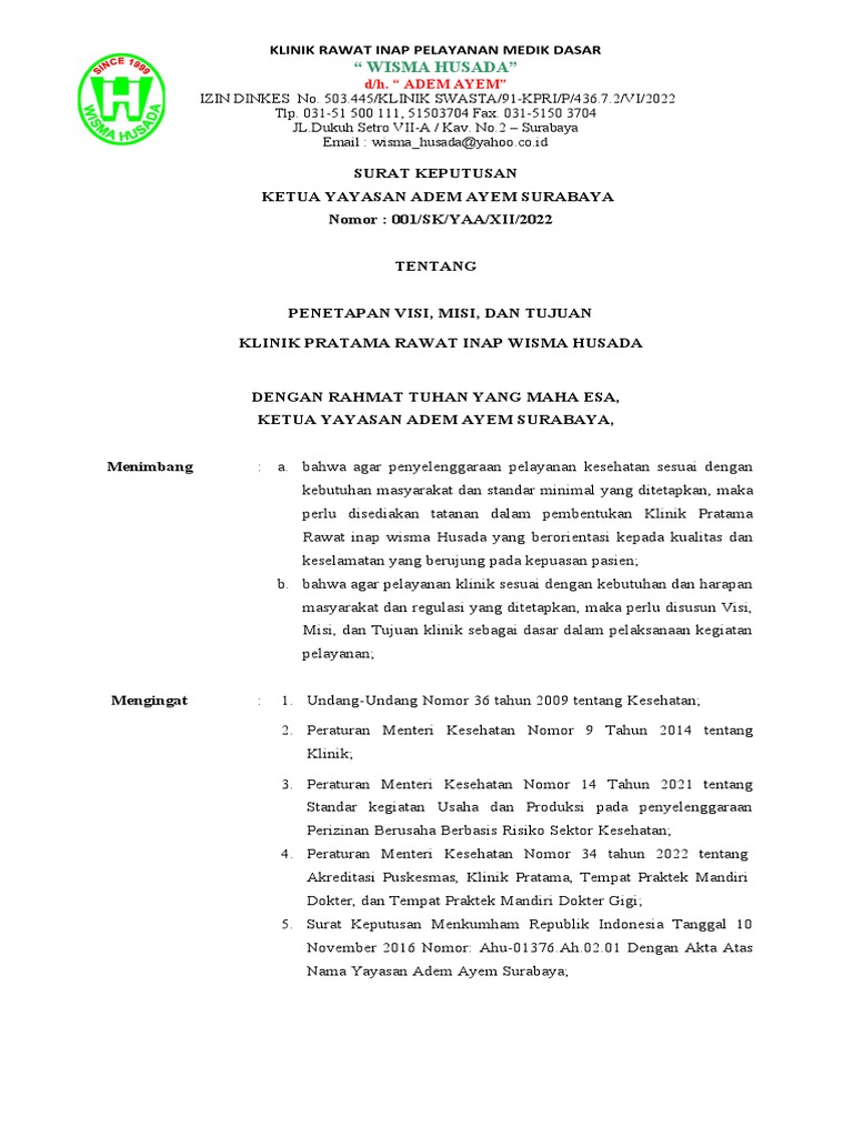 SK Visi Misi Tujuan | PDF