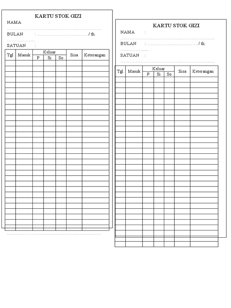Kartu Stok Gizi | PDF