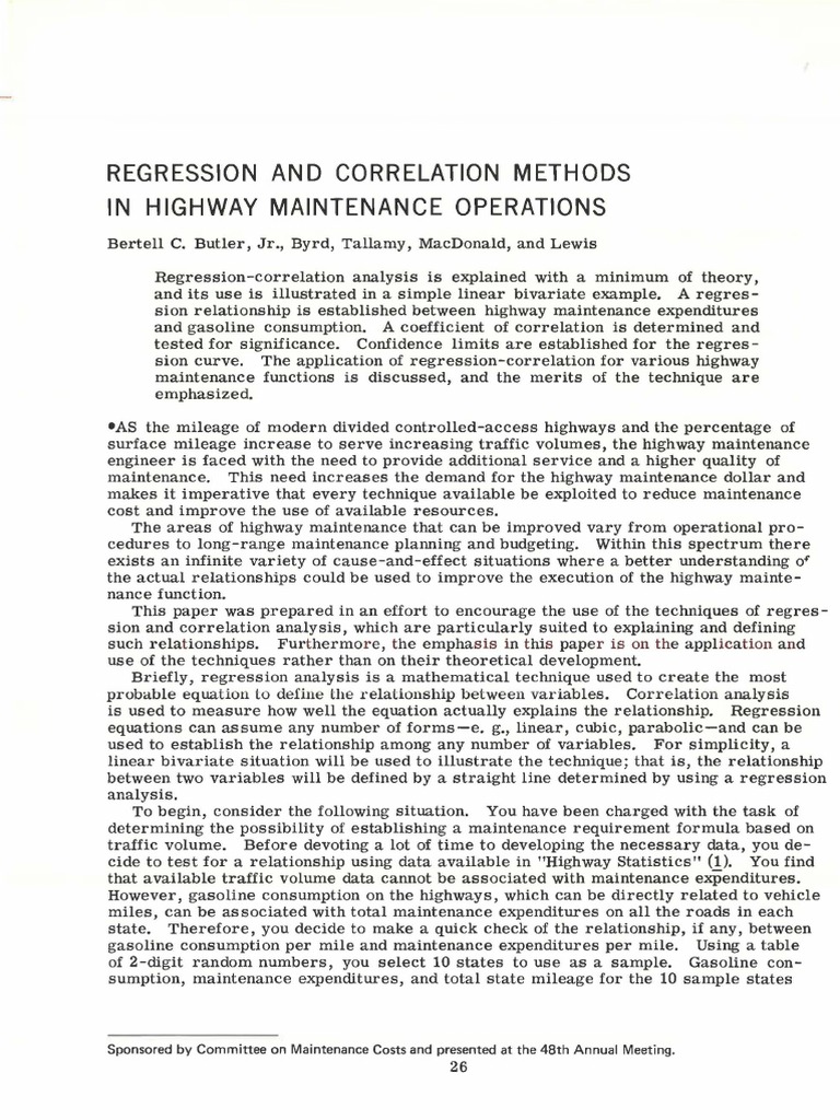Regression and Correlation Methods in Highway Maintenance Operations | Download Free PDF ...
