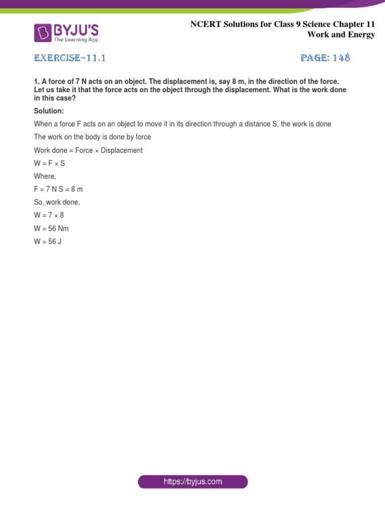 Ncert Solutions Dec14 For Class 9 Science Chapter 11 Work and Energy | PDF | Force | Potential ...