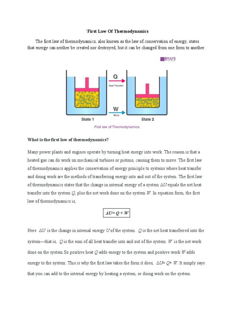 First Law of Thermodynamics | PDF | Gases | Heat