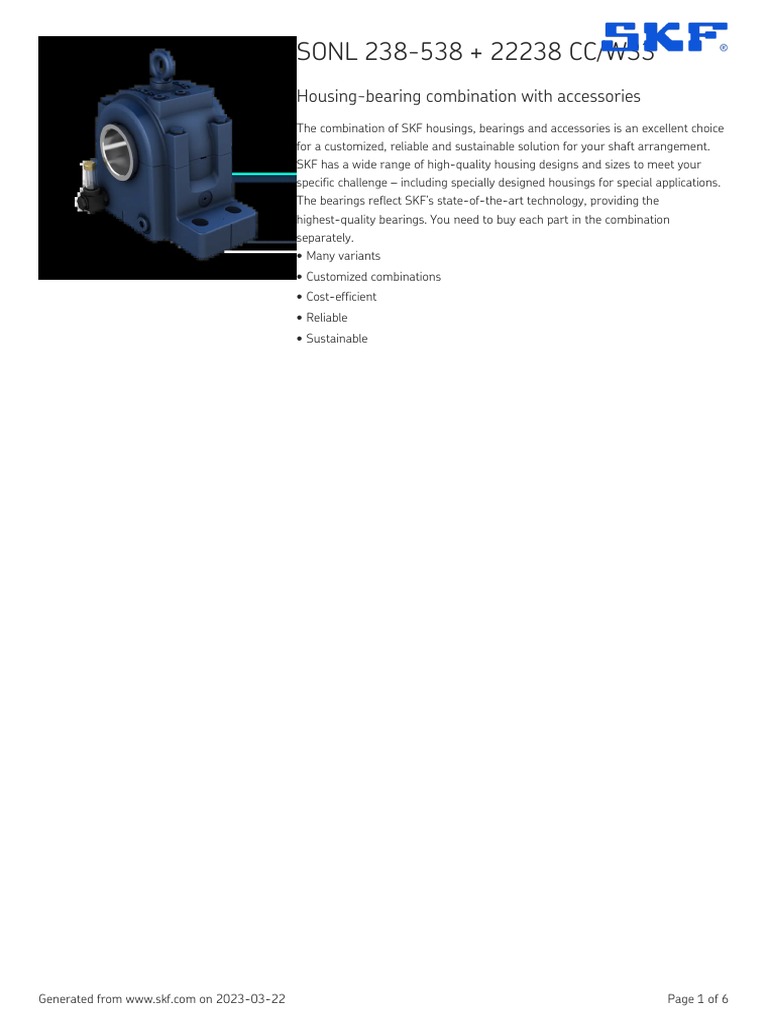 SKF SONL 238-538 + 22238 CC - W33 Specification | PDF | License | Copyright