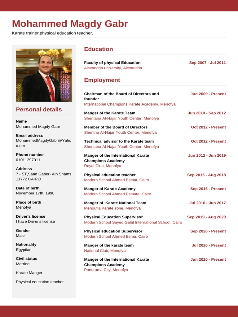 Resume Mohammed Magdy Gabr 1 | PDF | Karate | Japanese Martial Arts