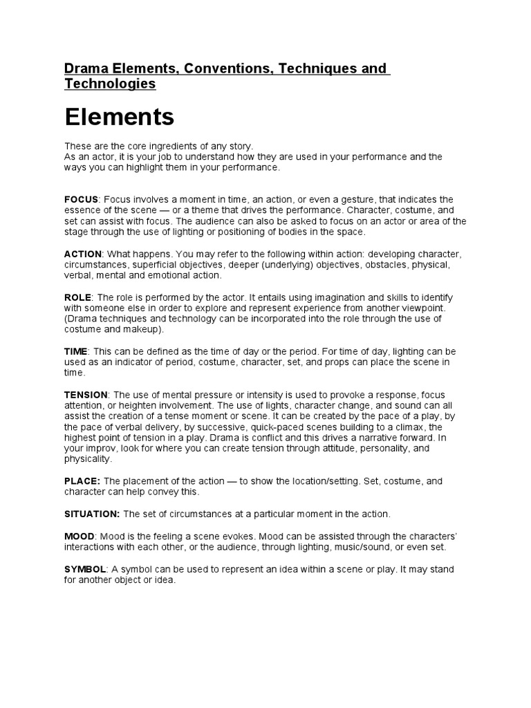 Drama Elements and Conventions Explained | PDF | Human Voice | Cognition