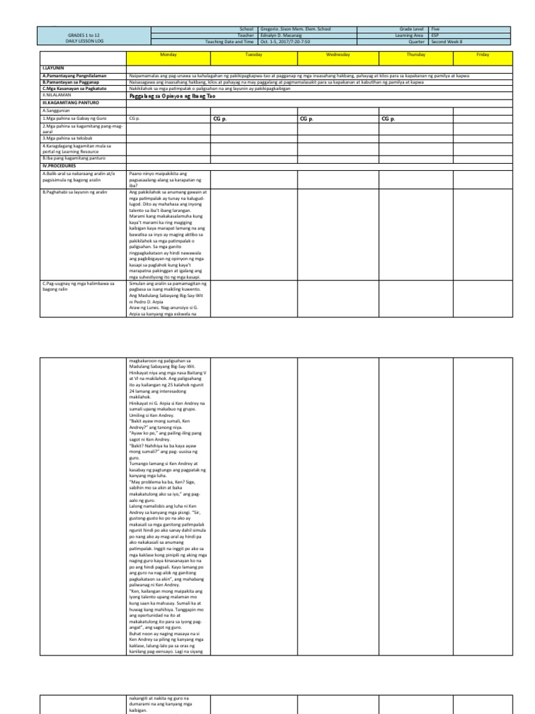 Esp 5 q2 Week 8 DLL | PDF