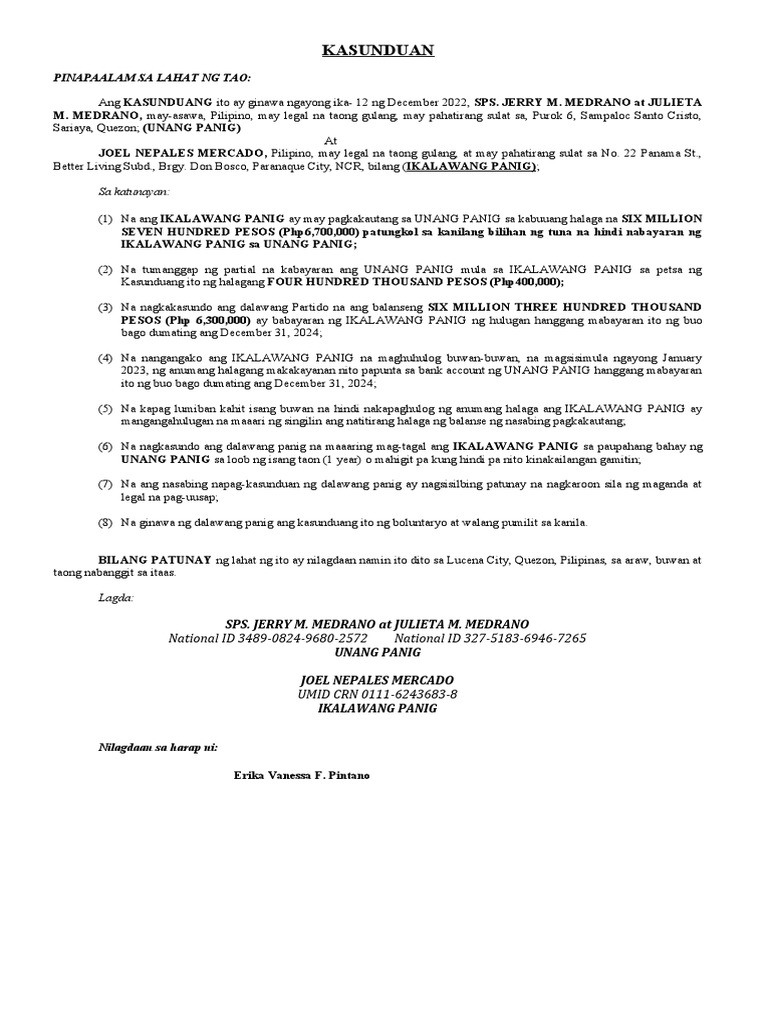 KASUNDUAN SAMPLE.docx | PDF