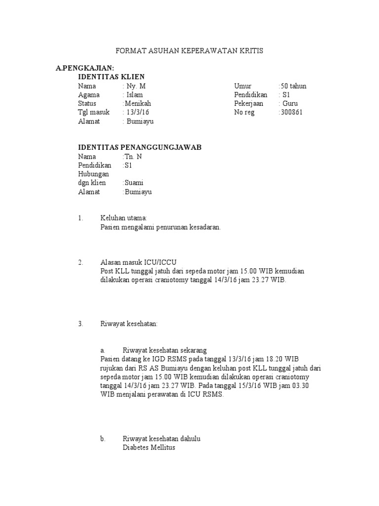 Format Asuhan Keperawatan Kritis | PDF