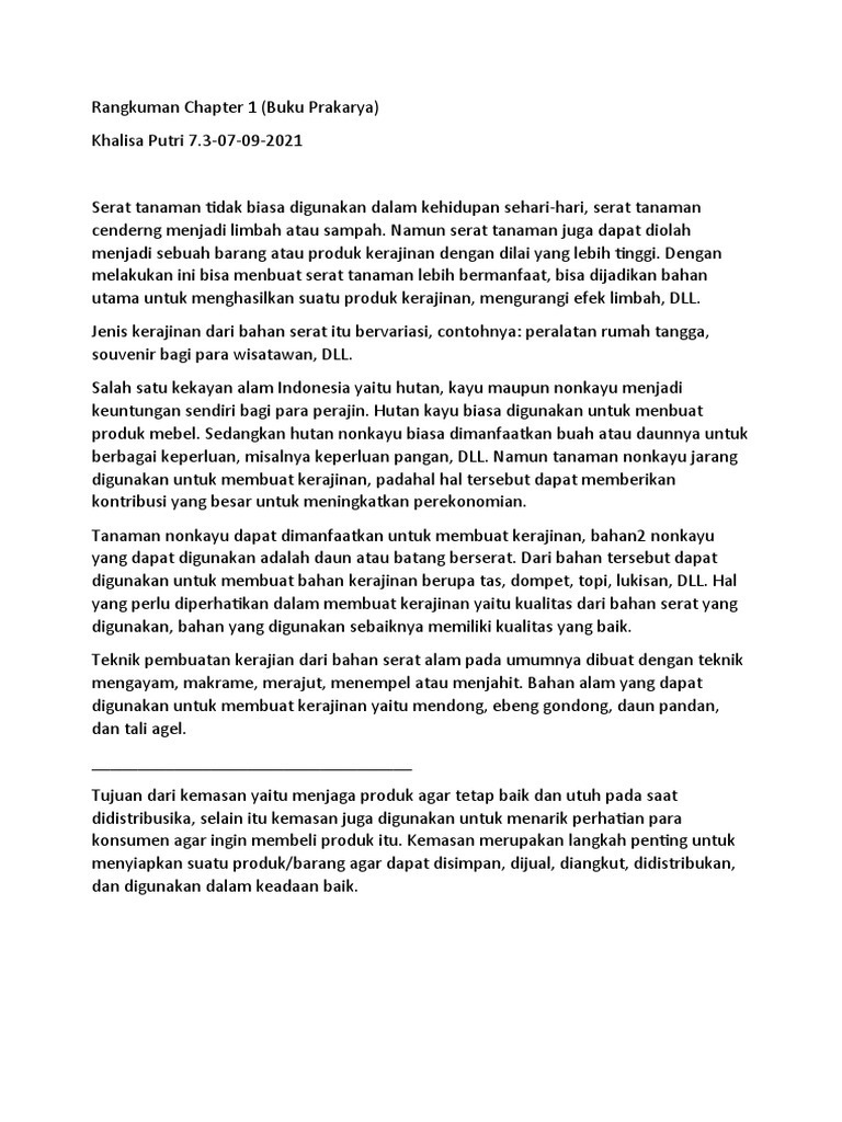 Rangkuman Chapter 1 (Prakarya) | PDF | Griya & Taman