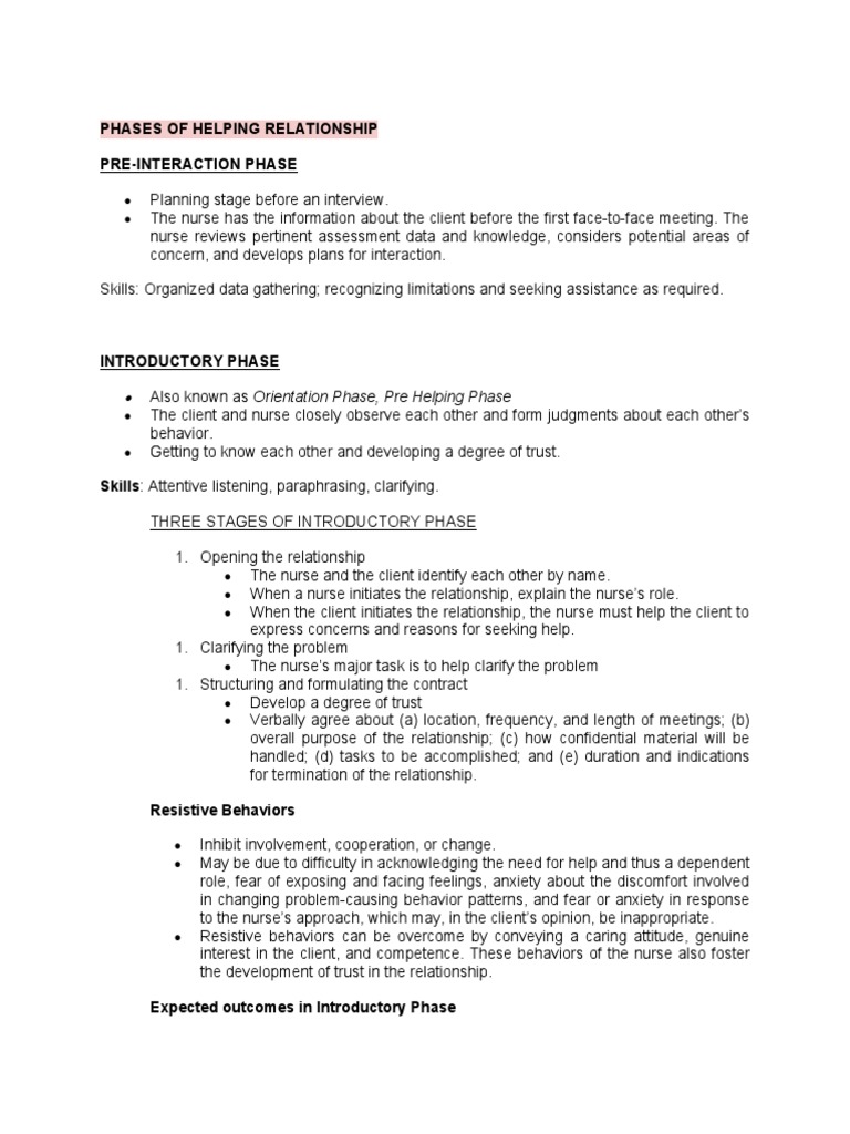 Phases of the Nurse-Patient Relationship | PDF | Nursing | Social ...