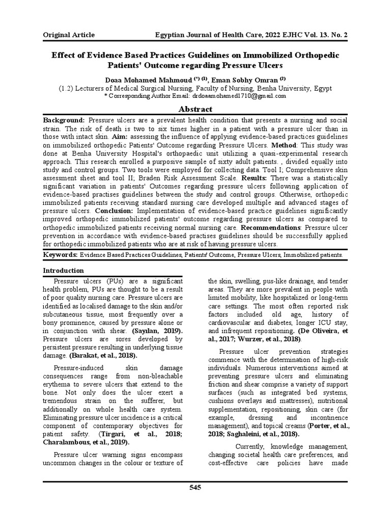 Evidance Based Practice To Prevent Preesure Ulcer For Orthopedice ...