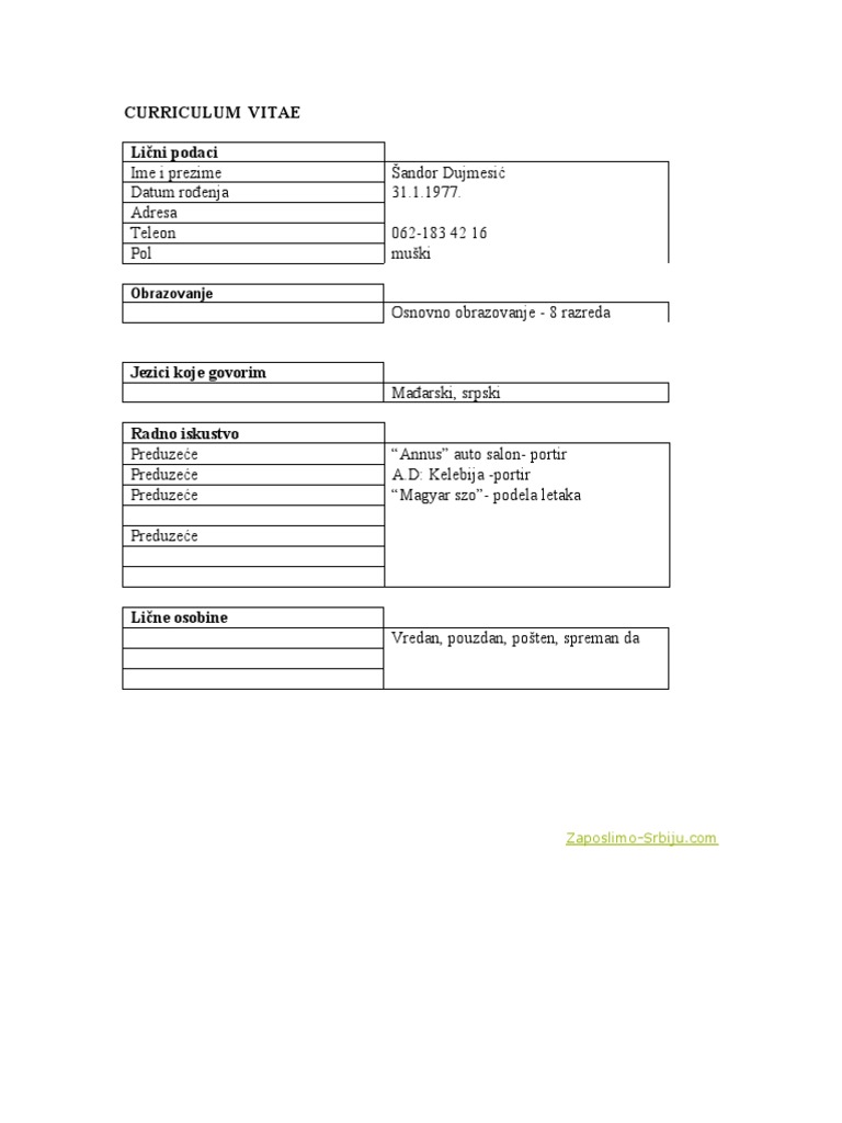 CV Obrazac 4 | PDF