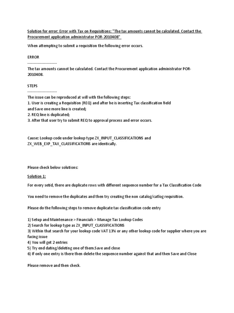 How To Solve Error With Tax On Requisitions The Tax Amounts Cannot Be Calculated. Contact The ...