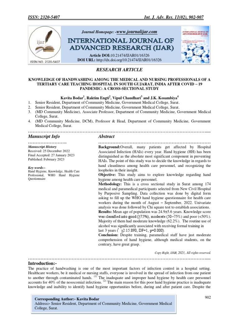 Journal Homepage: - : Introduction | PDF | Hand Washing | Hygiene