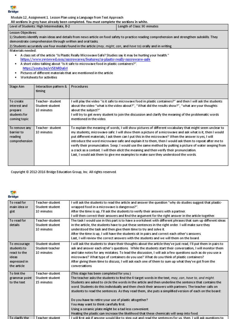 Module 12 Assignment 1 - Lesson Plan | PDF | Reading Comprehension ...