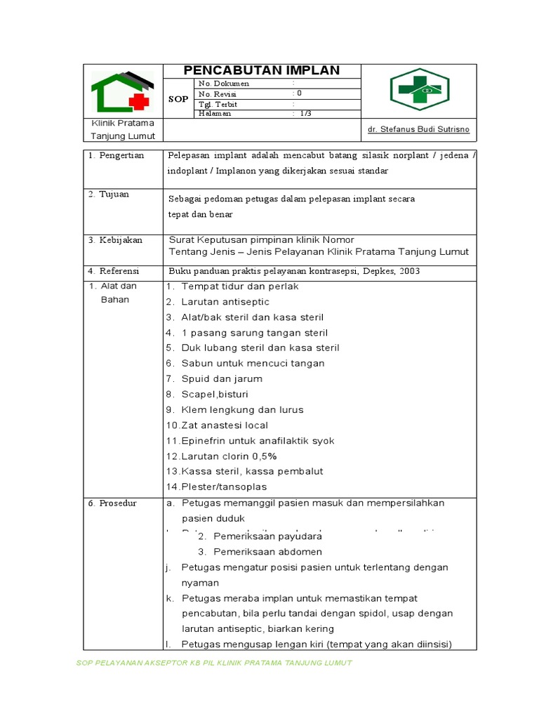 Sop Pencabutan Implan | PDF
