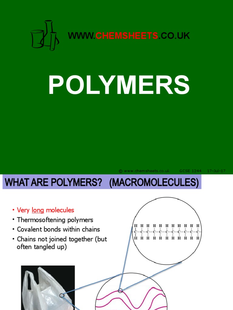 Chemsheets GCSE 1244 Polymers | PDF | Polymers | Polymerization