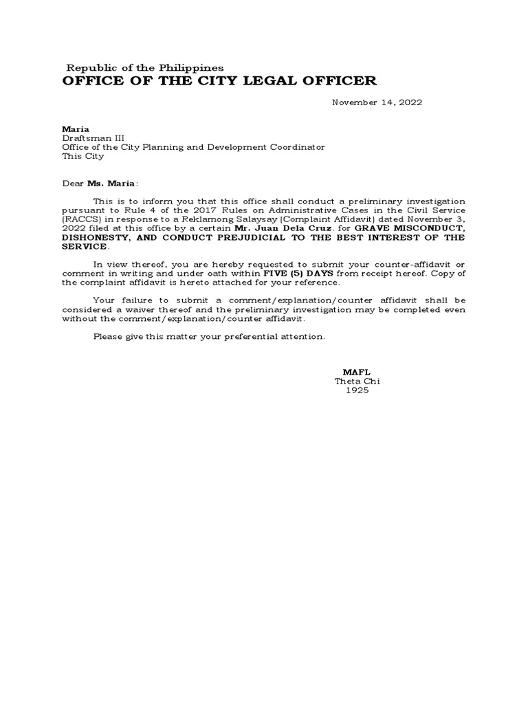 Sample Notice To Answer Grave Misconduct | PDF