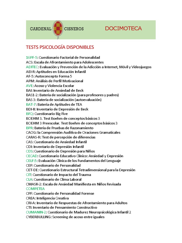 Tests Psicologia | PDF | Inteligencia | Neurociencia
