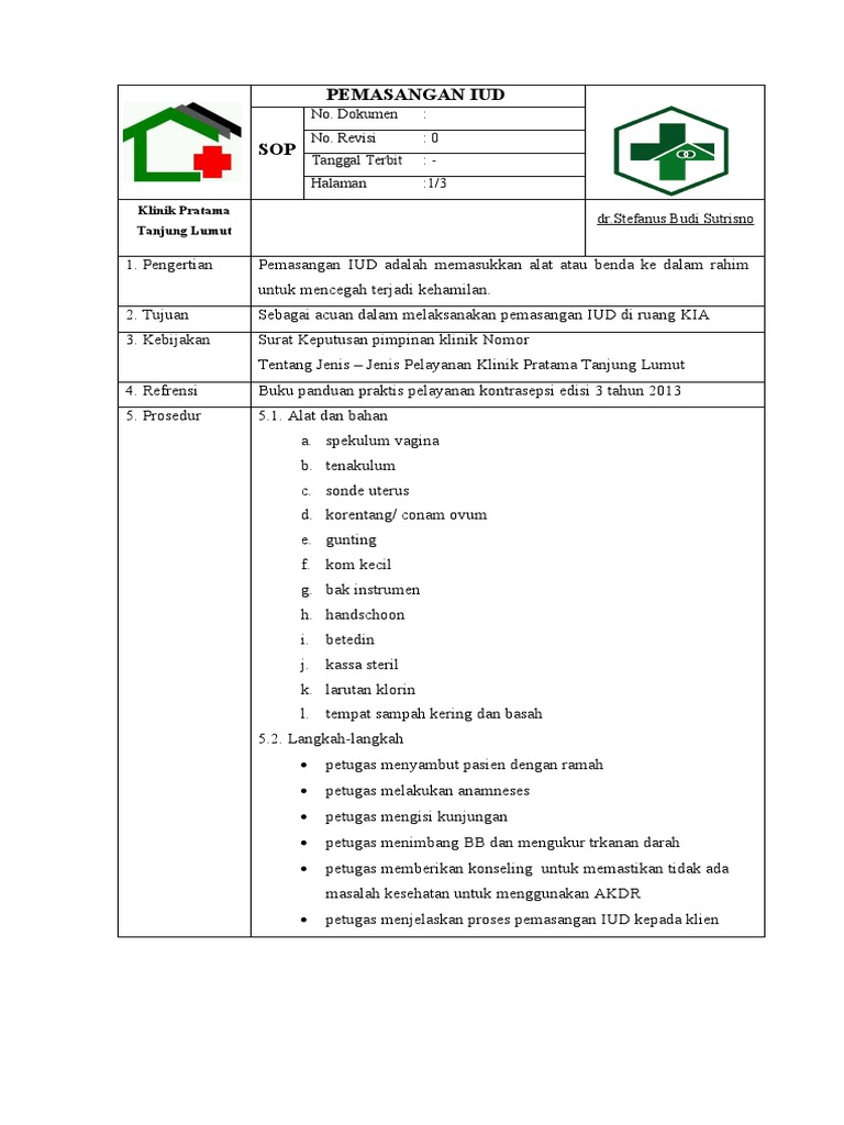 SOP Pemasangan IUD | PDF