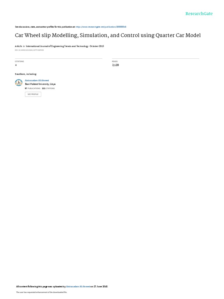 Car Wheel Slip Modelling Simulation and Control Us PDF | PDF | Force | Pi