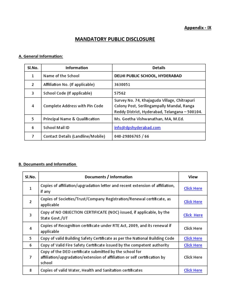 CBSE Mandatory Disclosure PDF | PDF