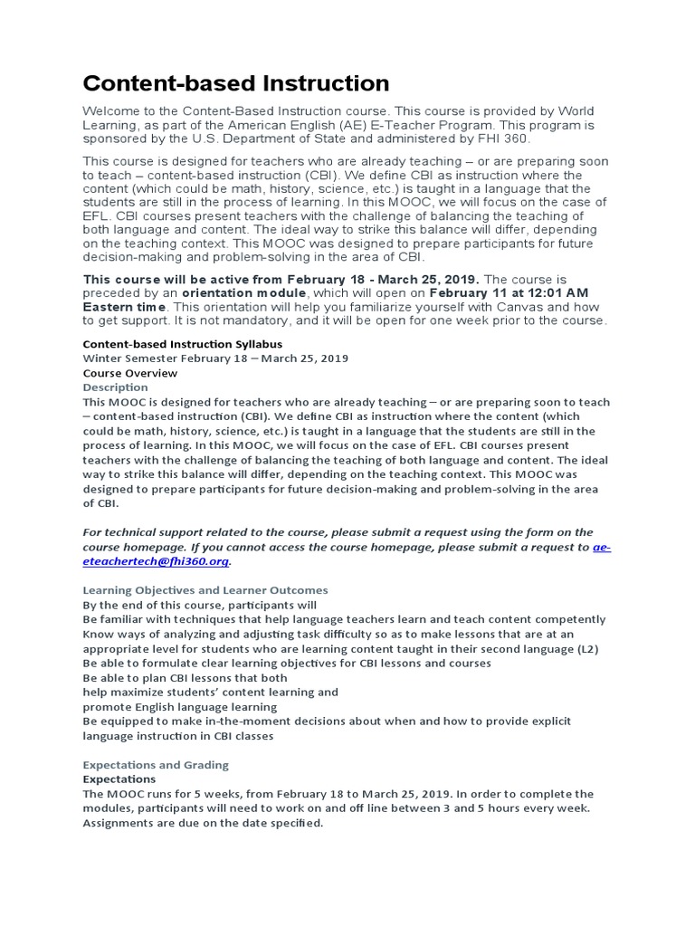 Content - Based Instruction (Cbi) | Download Free PDF | Second Language | Mobile App