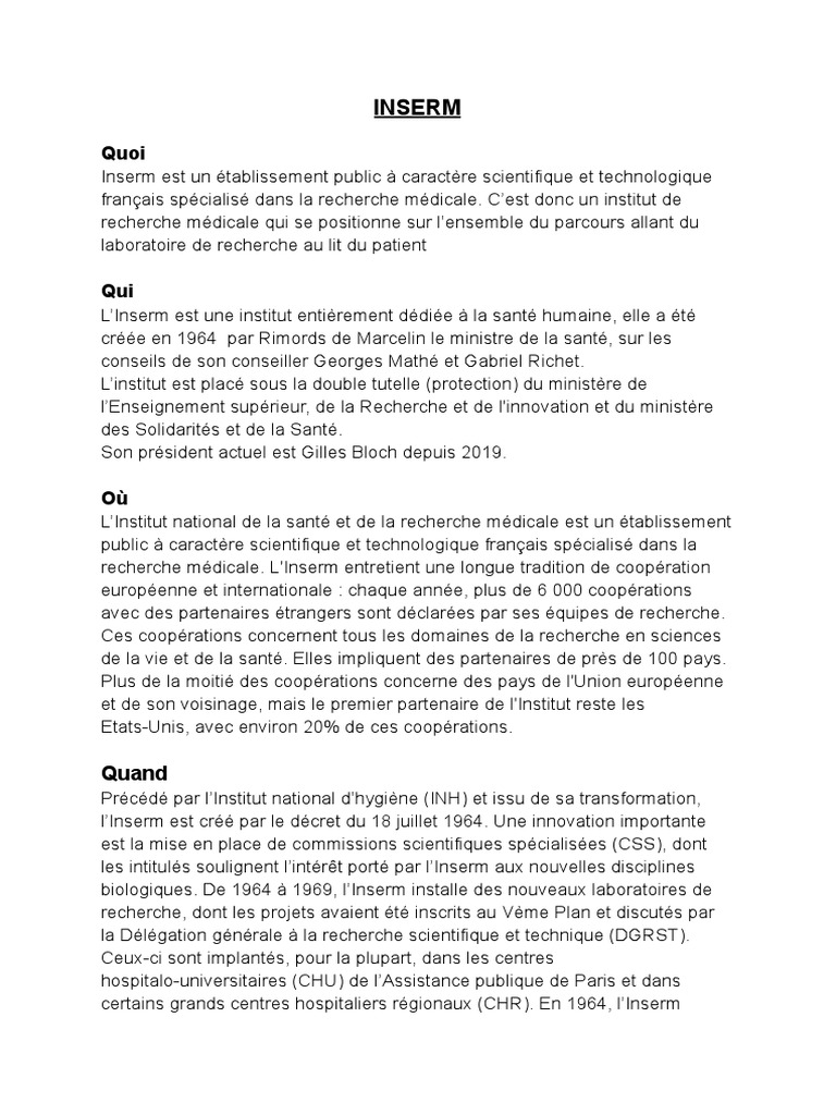 Inserm : Recherche médicale en France | PDF
