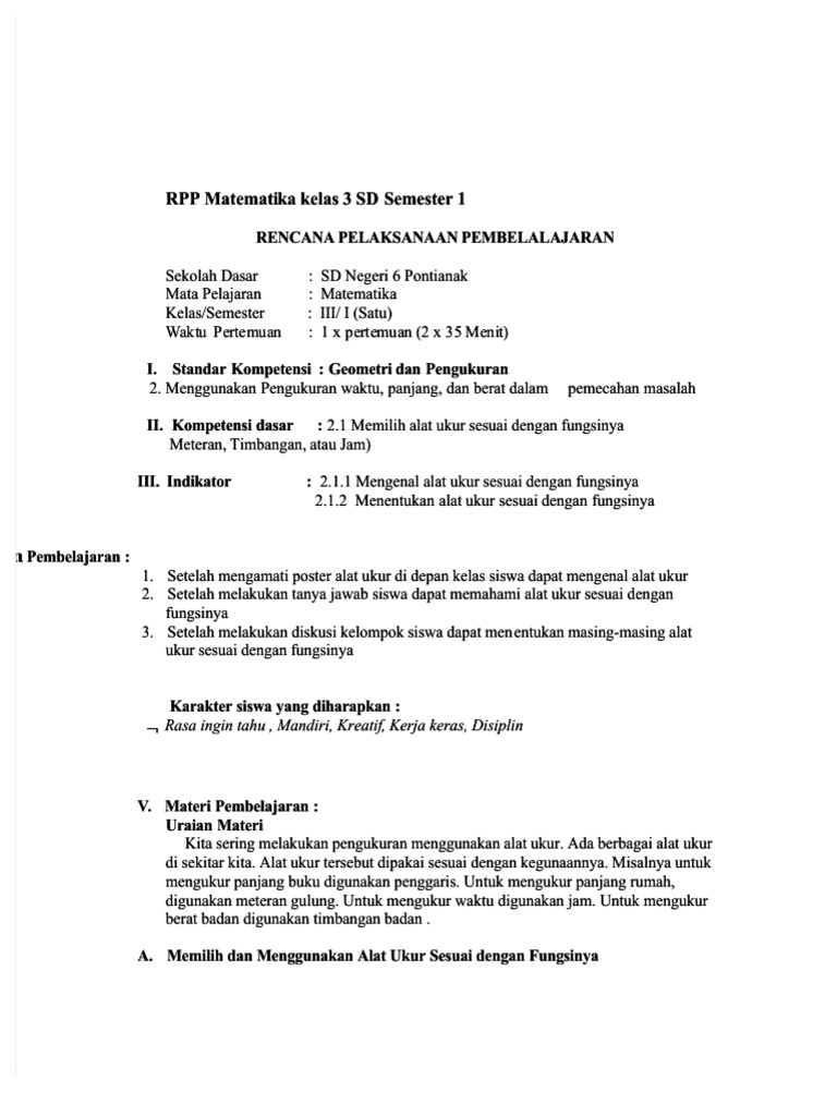 PDF RPP Matematika Kelas 3 SD Semester 1 - Compress | PDF