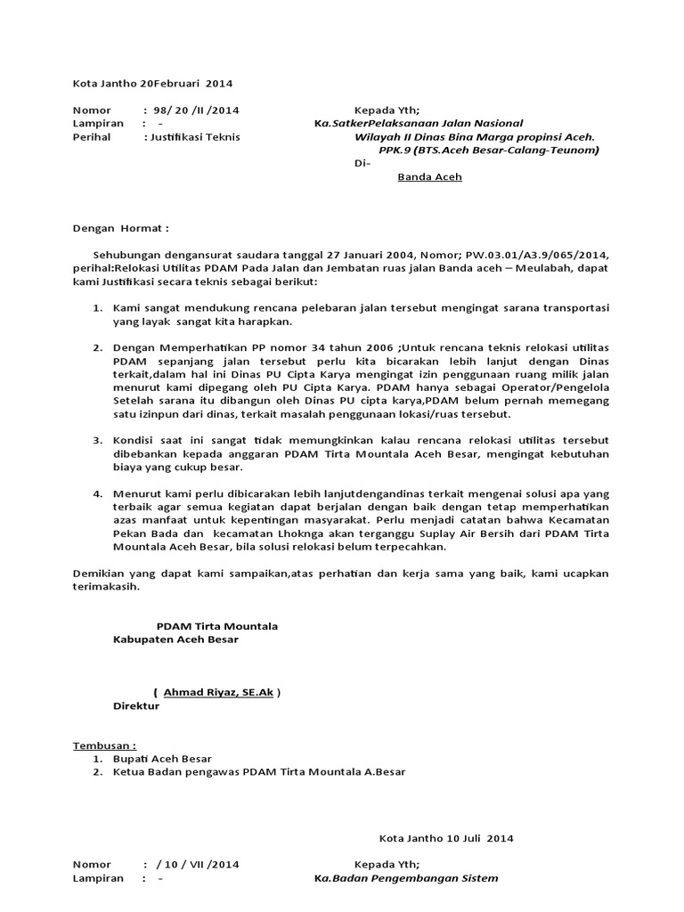 Surat Keluar Pdam Tirta Mountala | PDF