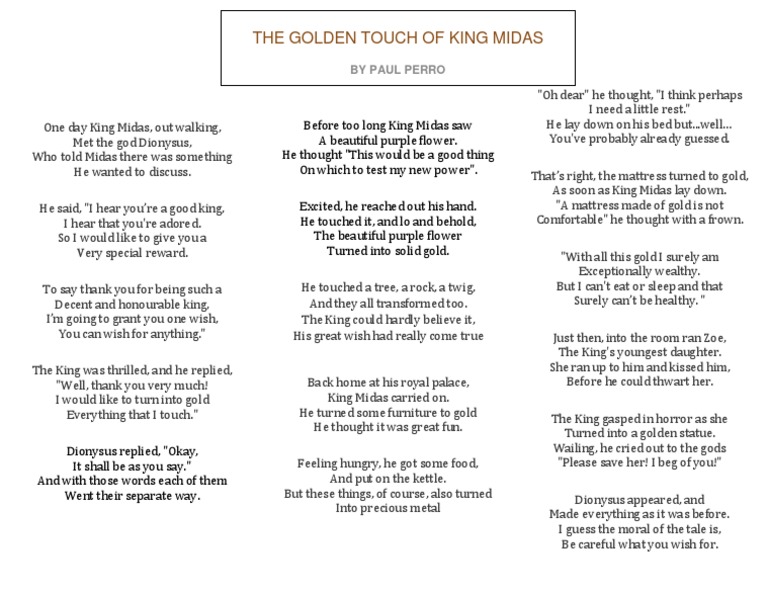 The Golden Touch by King Midas - Poem | PDF | Dionysus