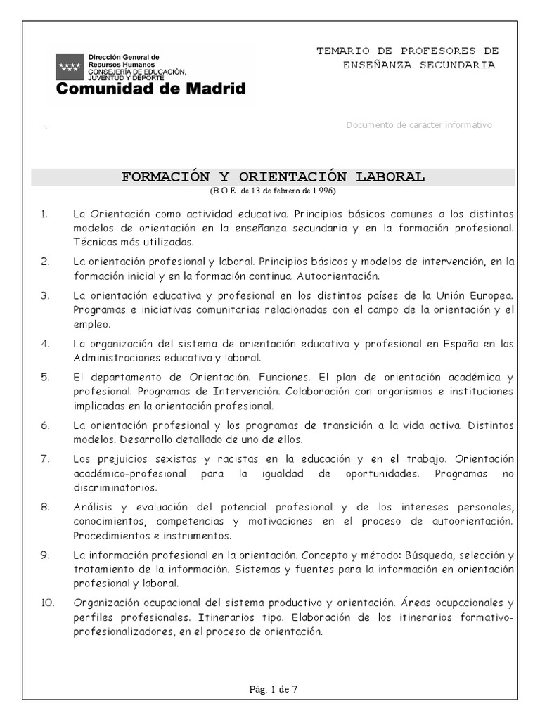 Temario Formación y Orientación Laboral (FOL) (0590) | PDF | Derecho laboral | Salario