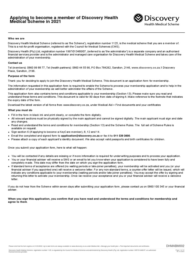 Discovery Health Membership Form | PDF | Heart | Debit Card