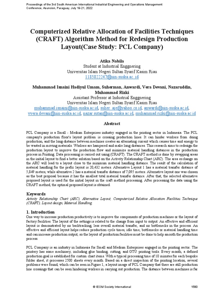 Computerized Relative Allocation of Facilities Techniques (CRAFT) Algorithm Method For Redesign ...