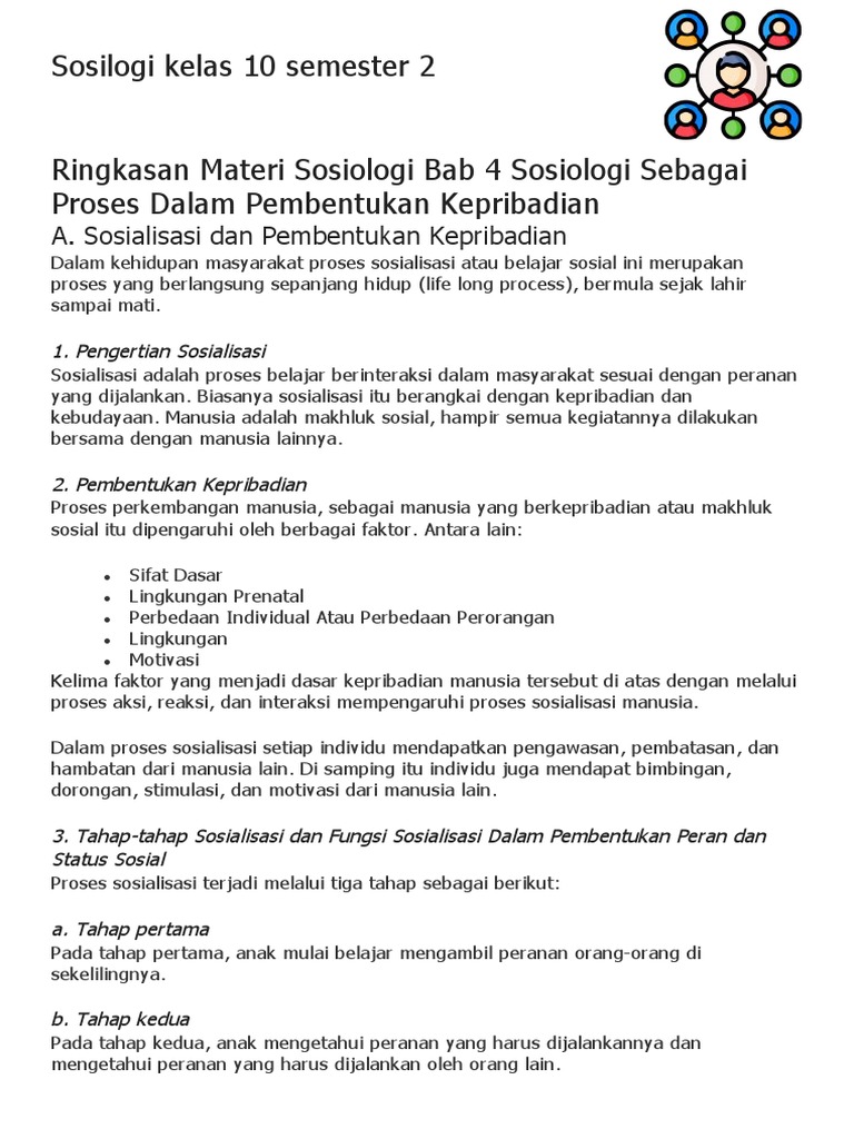 Rangkuman Sosiologi Kelas 10 Semester 2 | PDF