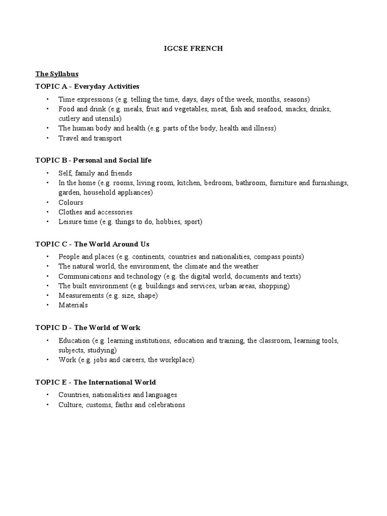 IGCSE French Syllabus Overview | PDF