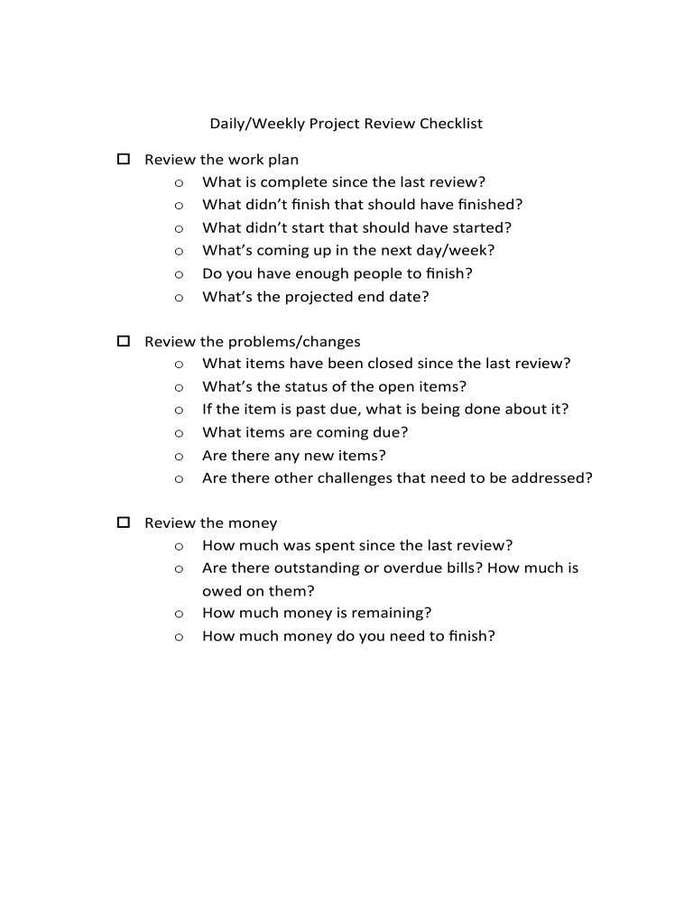 Project Review Checklist for Work Plans, Problems, and Budget | PDF