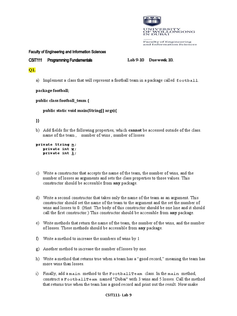 Lab 10 Pdf Constructor Object Oriented Programming Programming