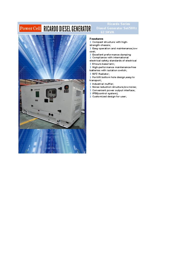 Power Cell Generator Technical Data 62.5 KVA PDF | PDF | Diesel Engine | Vehicle Technology
