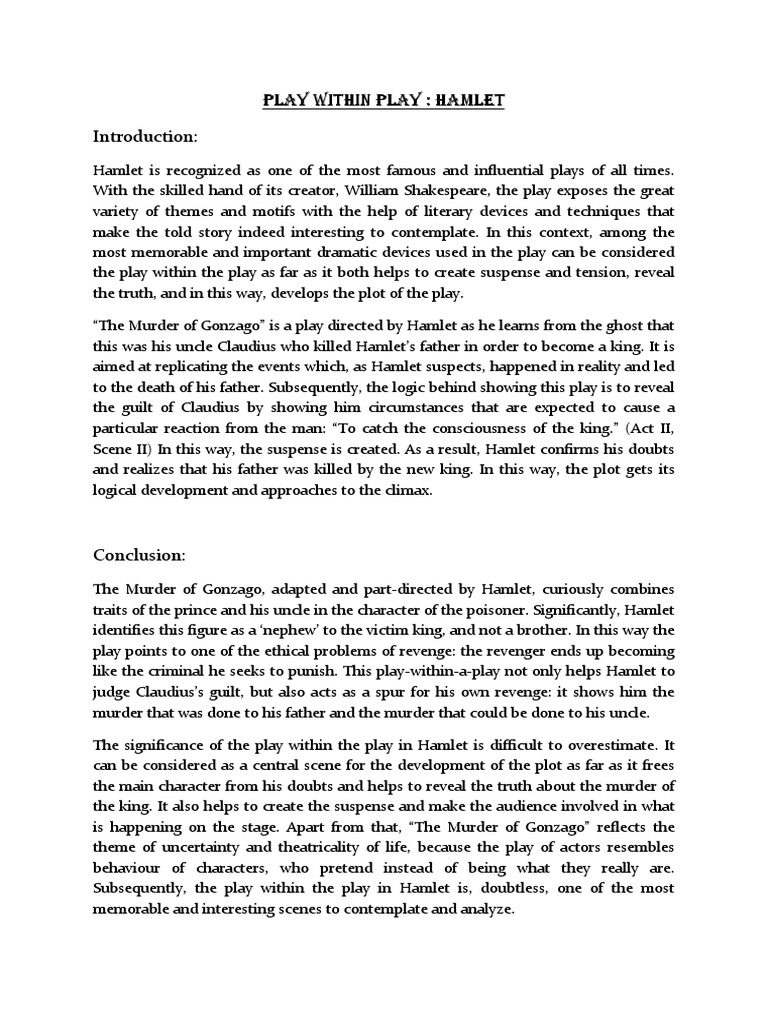 Play Within Play by Shakespeare | PDF | Hamlet