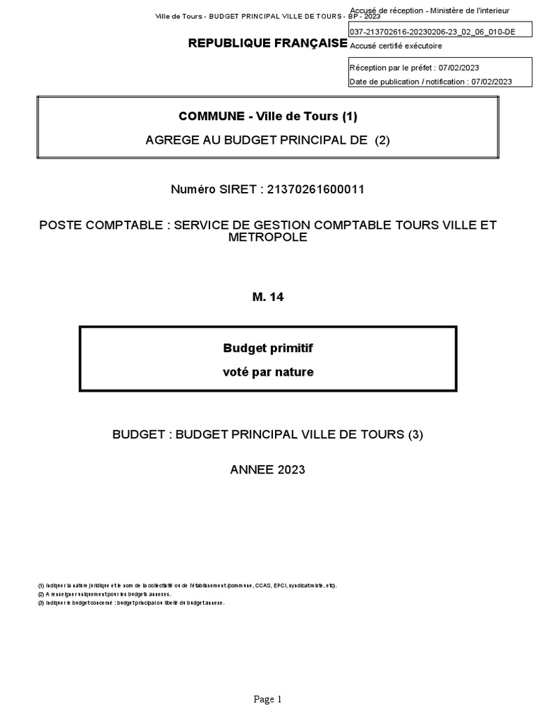 Budget Principal 2023 - Ville de Tours | PDF | Communes de France | Budget