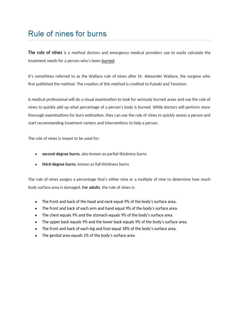 Rule of Nines For Burns | PDF