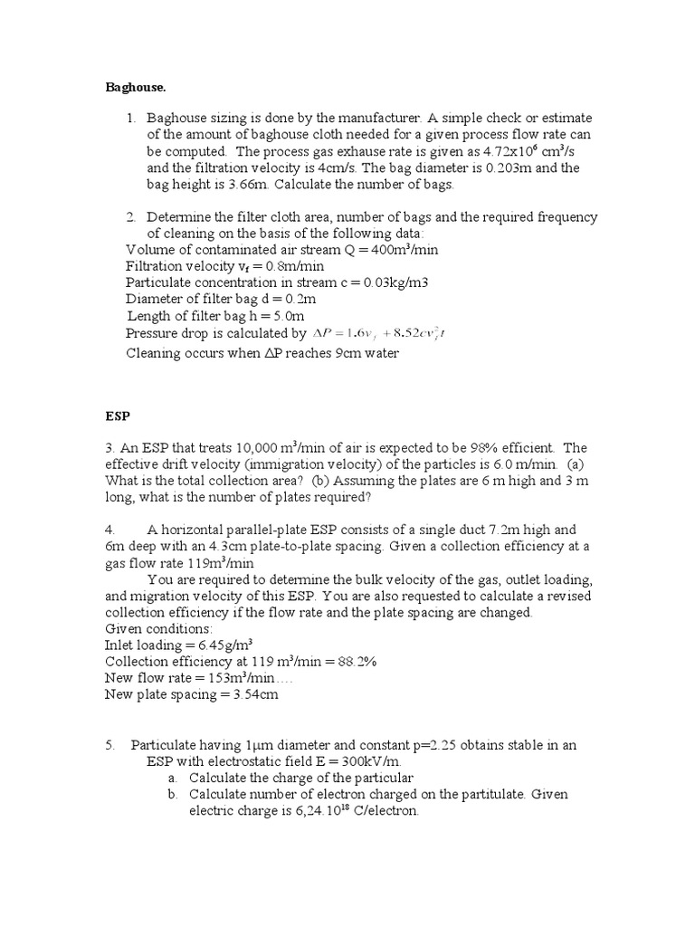 Assignment 1 (Baghouse ESP) | Download Free PDF | Physical Sciences ...